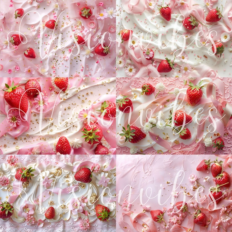 Printable Strawberry Cream Digital Paper, Dreamy Digital Paper, Pastel ...