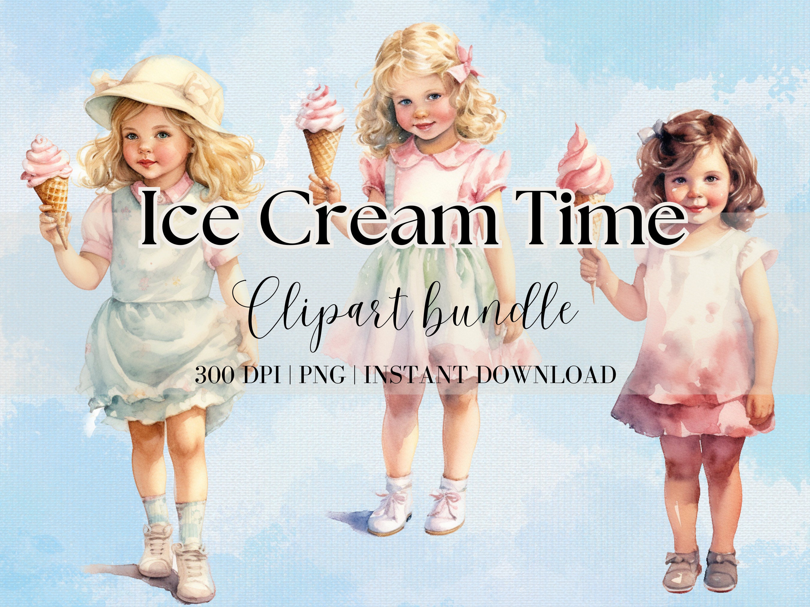 Retro Girl Clipart Bundle Watercolor Retro Girl Ice Cream - Etsy