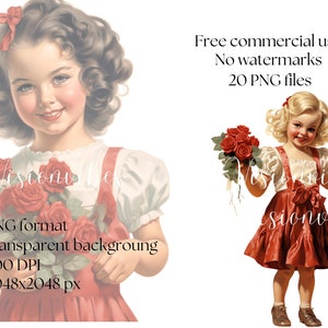 Retro Girl With Red Roses Clipart Bundle Retro Girl Clipart Summer ...