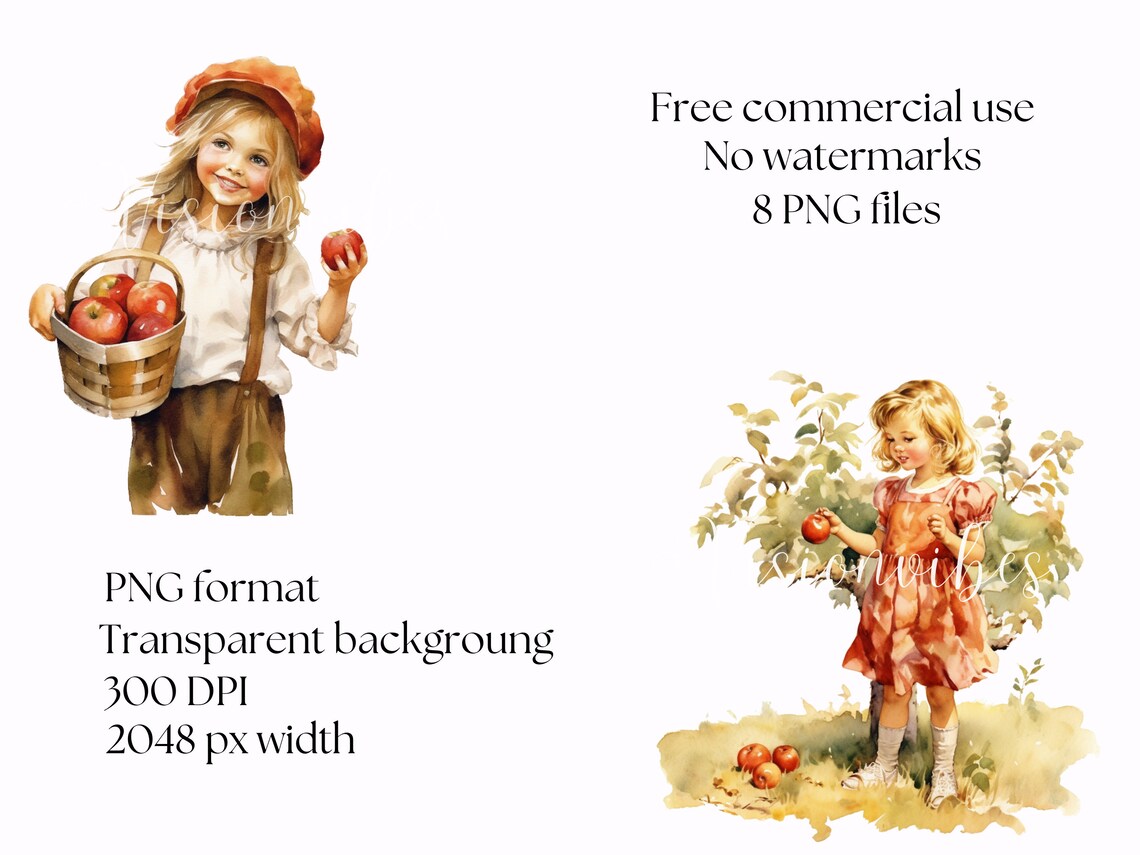 Vintage Girl Picking Apples Clipart Bundle Vintage Girl - Etsy