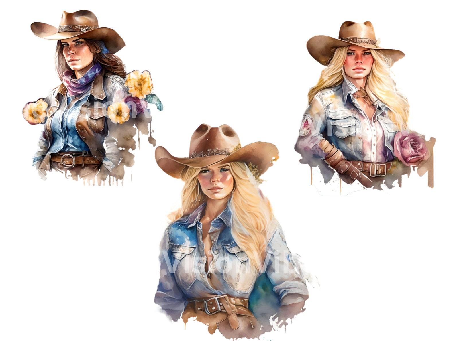 Watercolor Cowgirl Clipart Bundle Western Girl PNG Digital Image ...