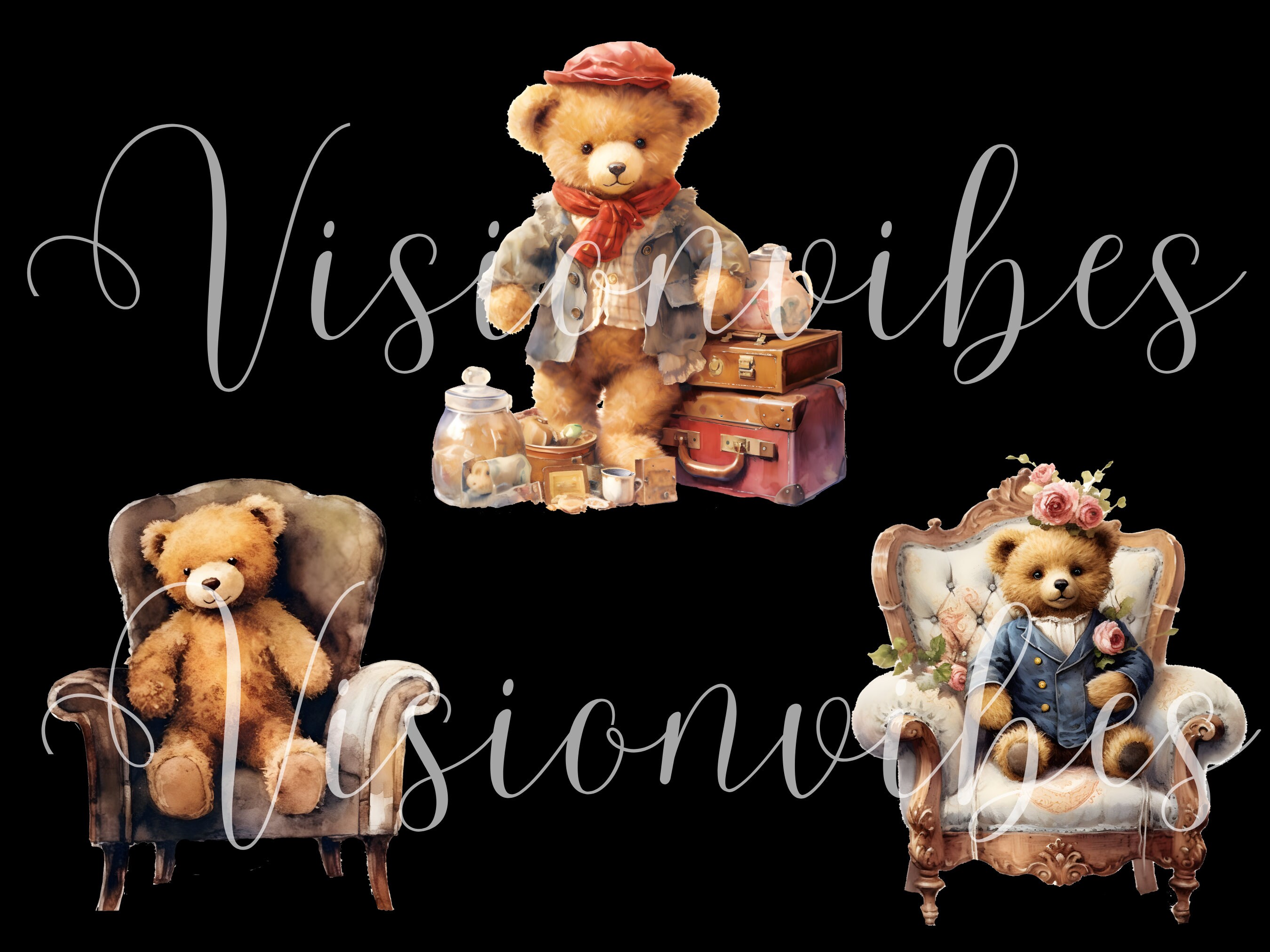 Teddy Bear Nursery Clipart Watercolor Book Lover Clipart Toy Bear Image ...