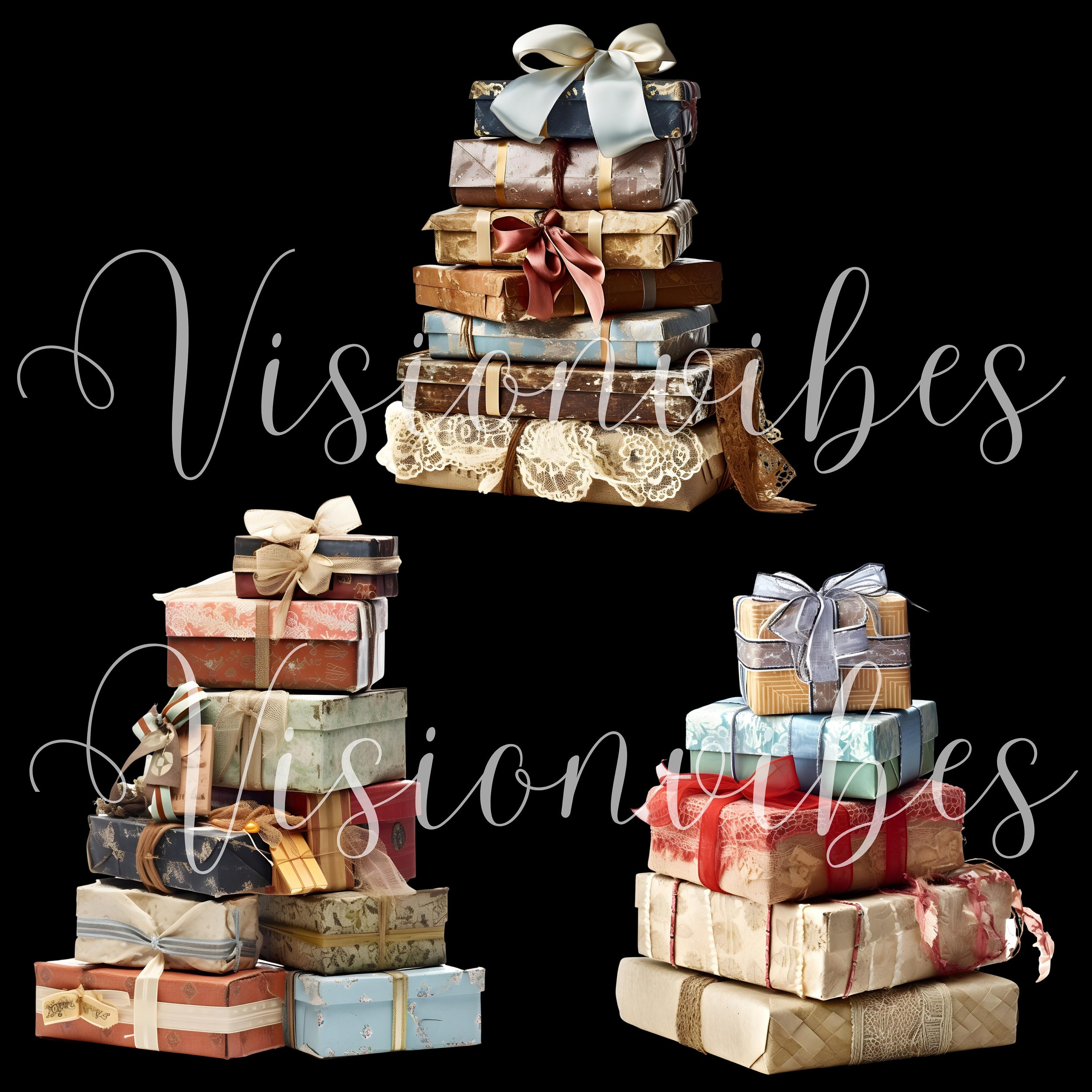 Vintage gift stack Clipart Bundle, Christmas Gift stack, winter clipart ...