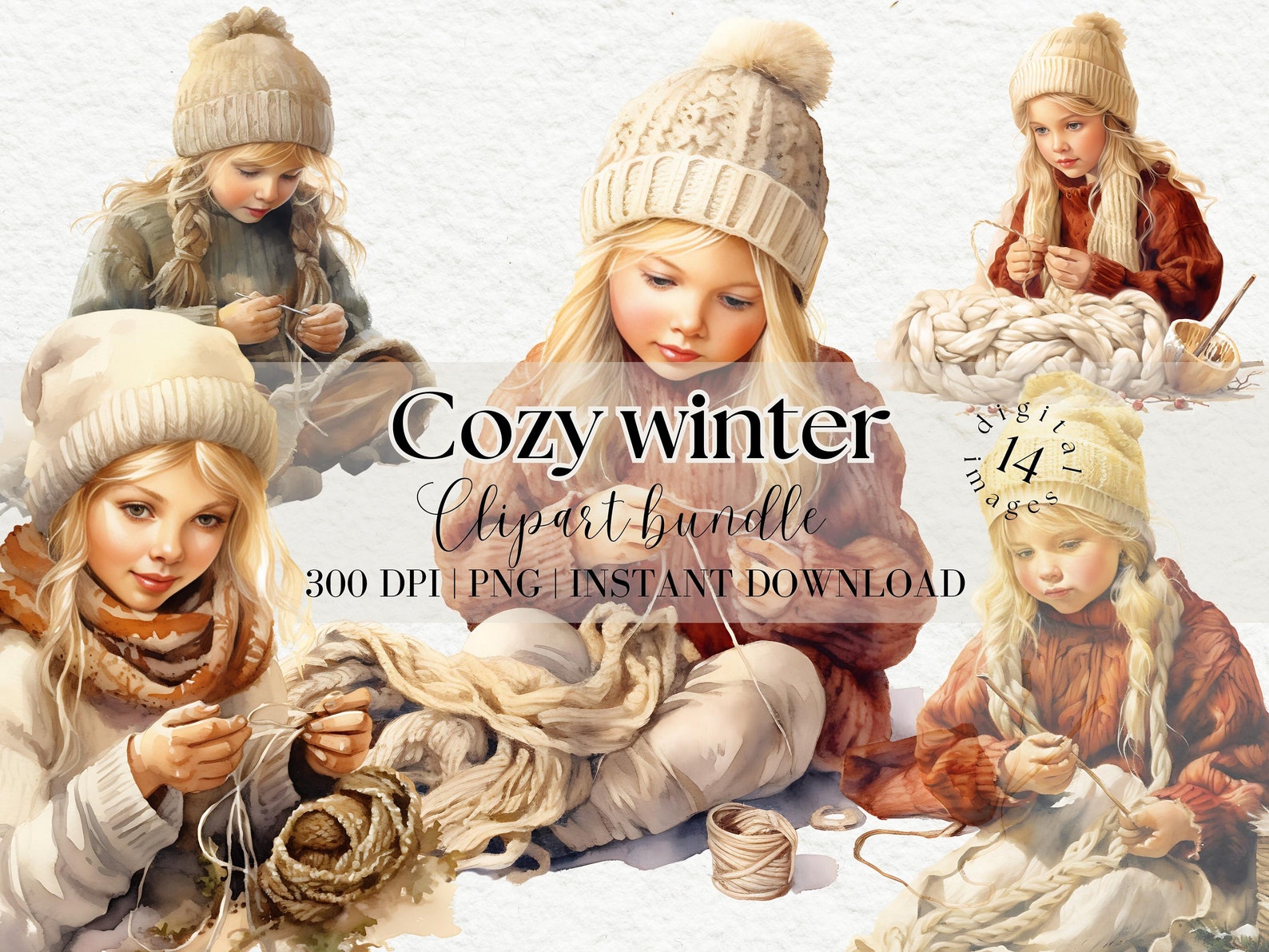 Christmas Clipart Bundle Watercolor Winter Girl Clipart Vintage ...