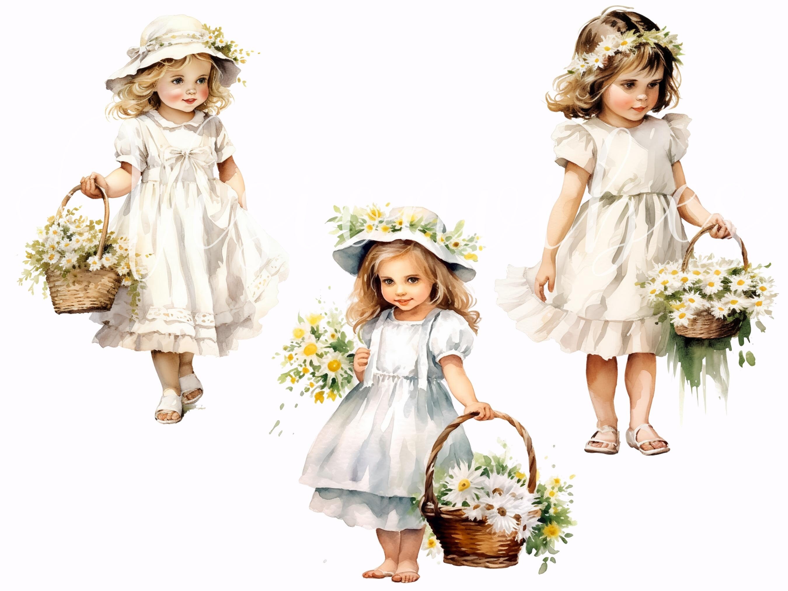 Daisy Girls Watercolor Clipart Bundle Vintage Girls Png Flowers Girls ...