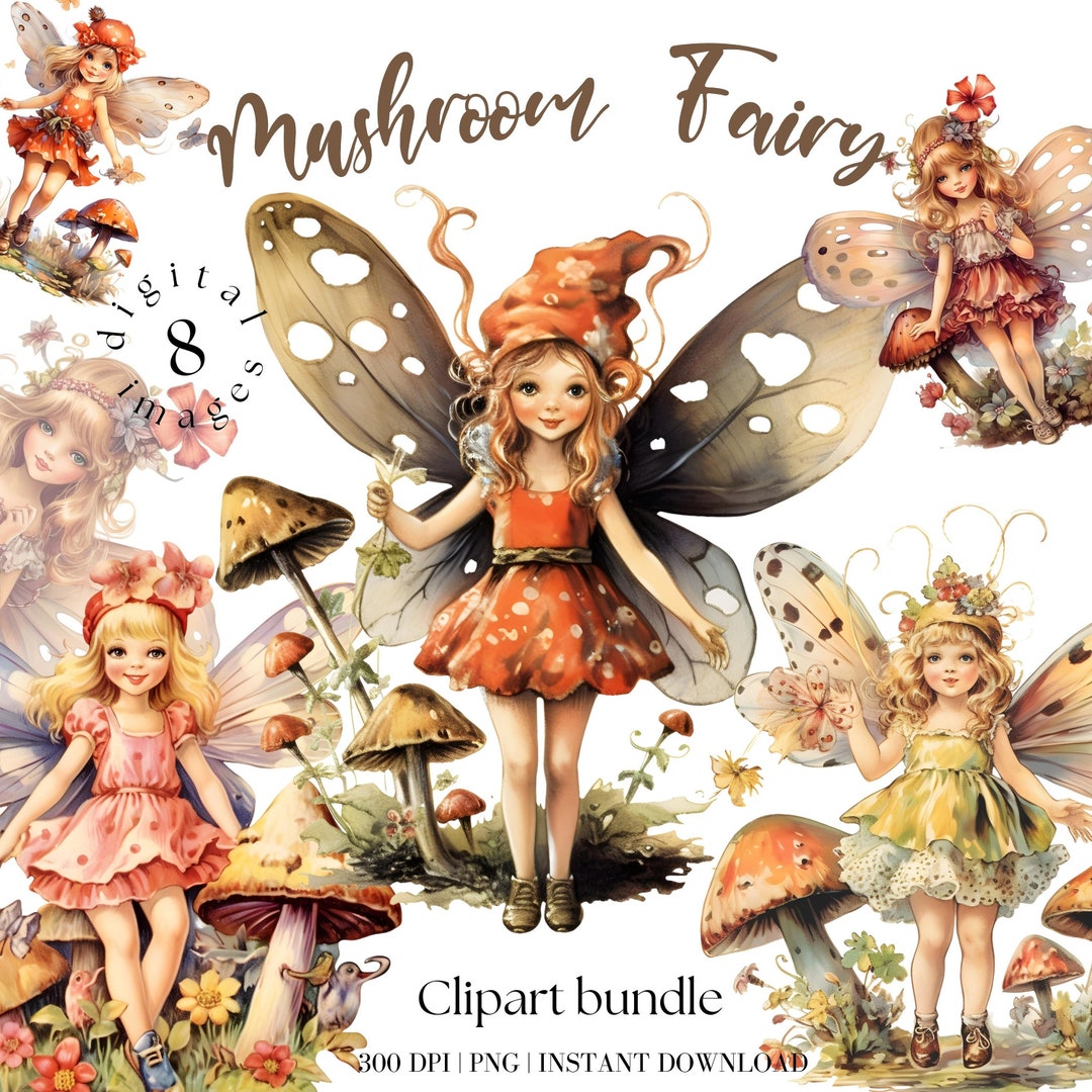 Mushroom Fairy Clipart Watercolor Clipart Bundle Garden Fairy Magic ...
