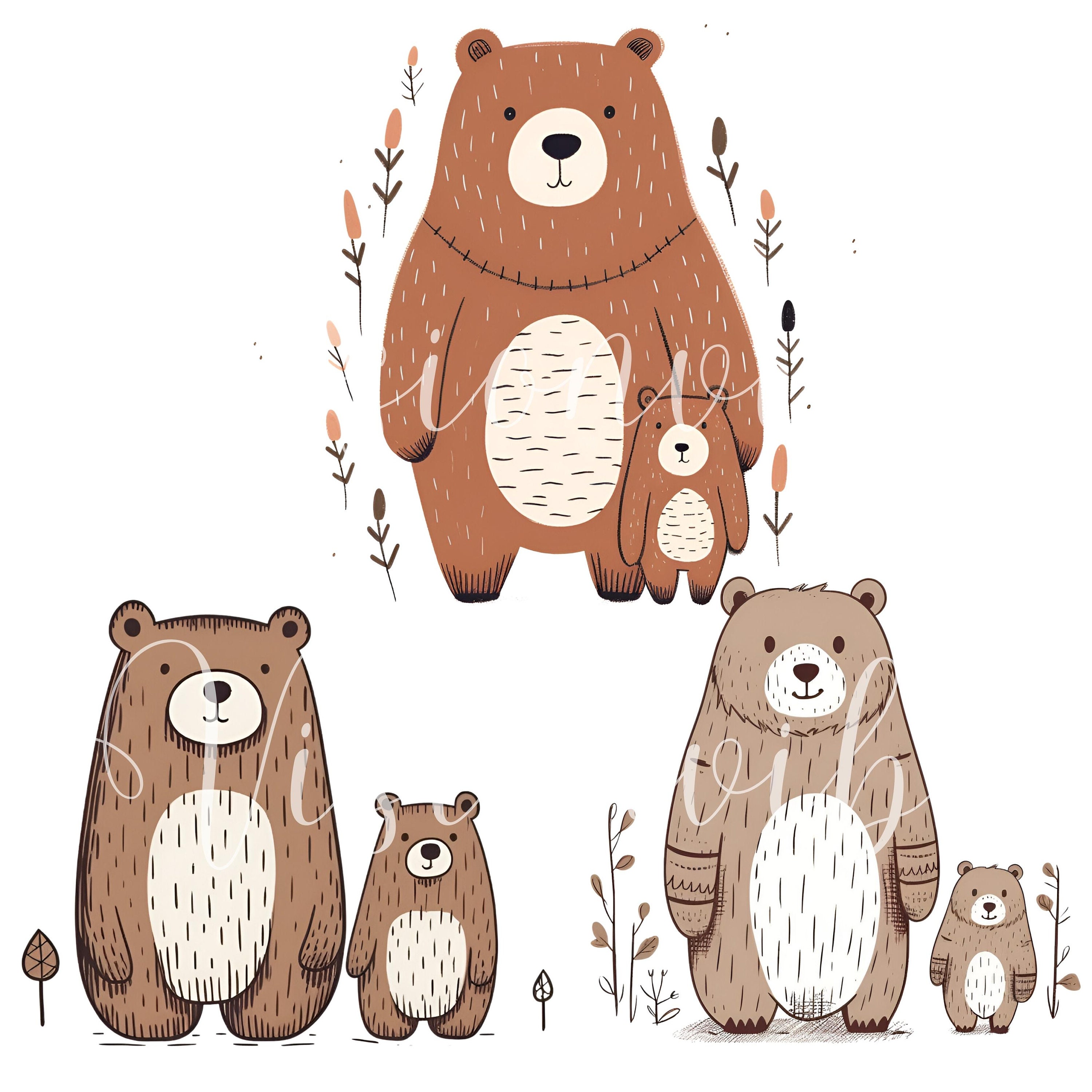 Mama Bear and Baby Bear Clipart Mom and Baby Png Cute Clipart - Etsy