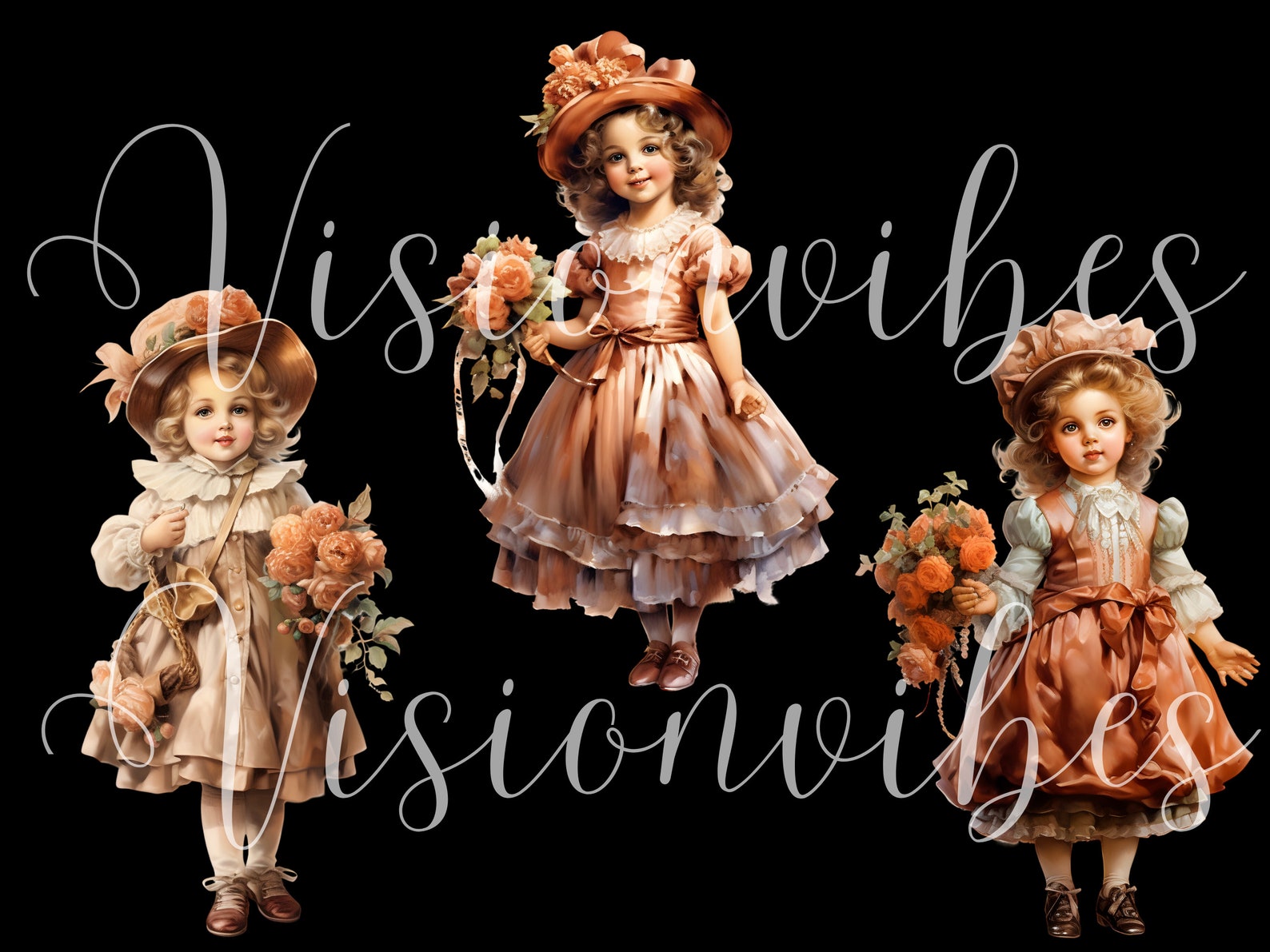 Vintage Girl Clipart Bundle Watercolor Digital Baby Girl Clipart Flower ...