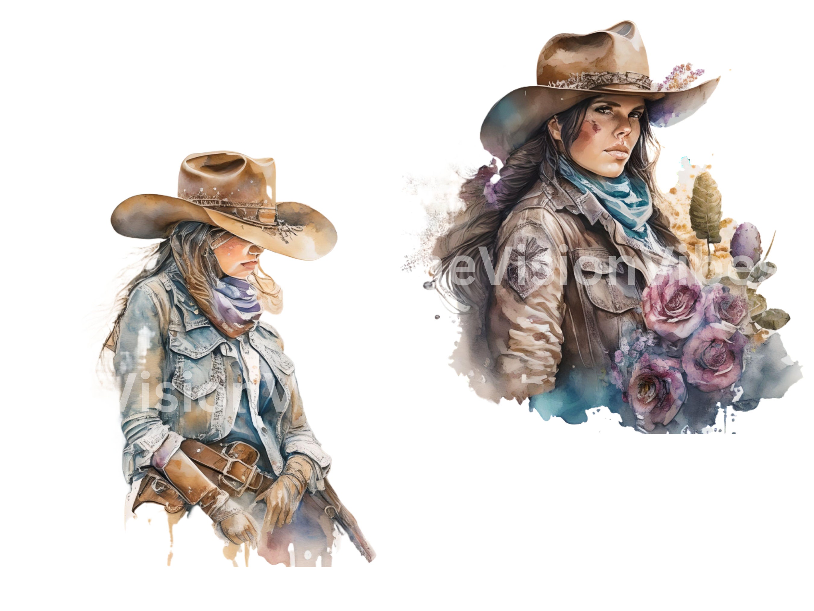 Watercolor Cowgirl Clipart Bundle Western Girl PNG Digital - Etsy