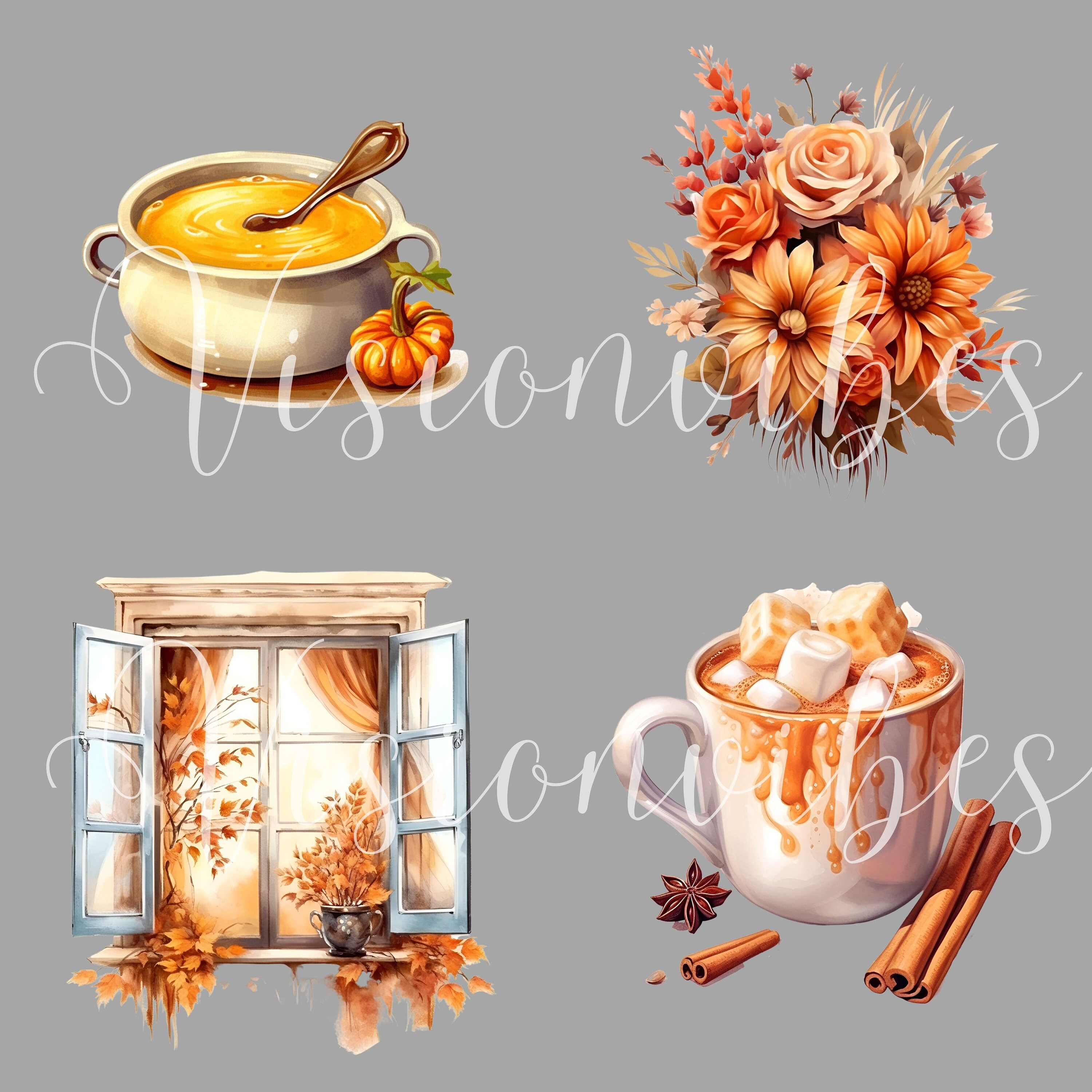 Fall Clipart Bundle Autumn Clipart Cozy Watercolor Png Elements for ...