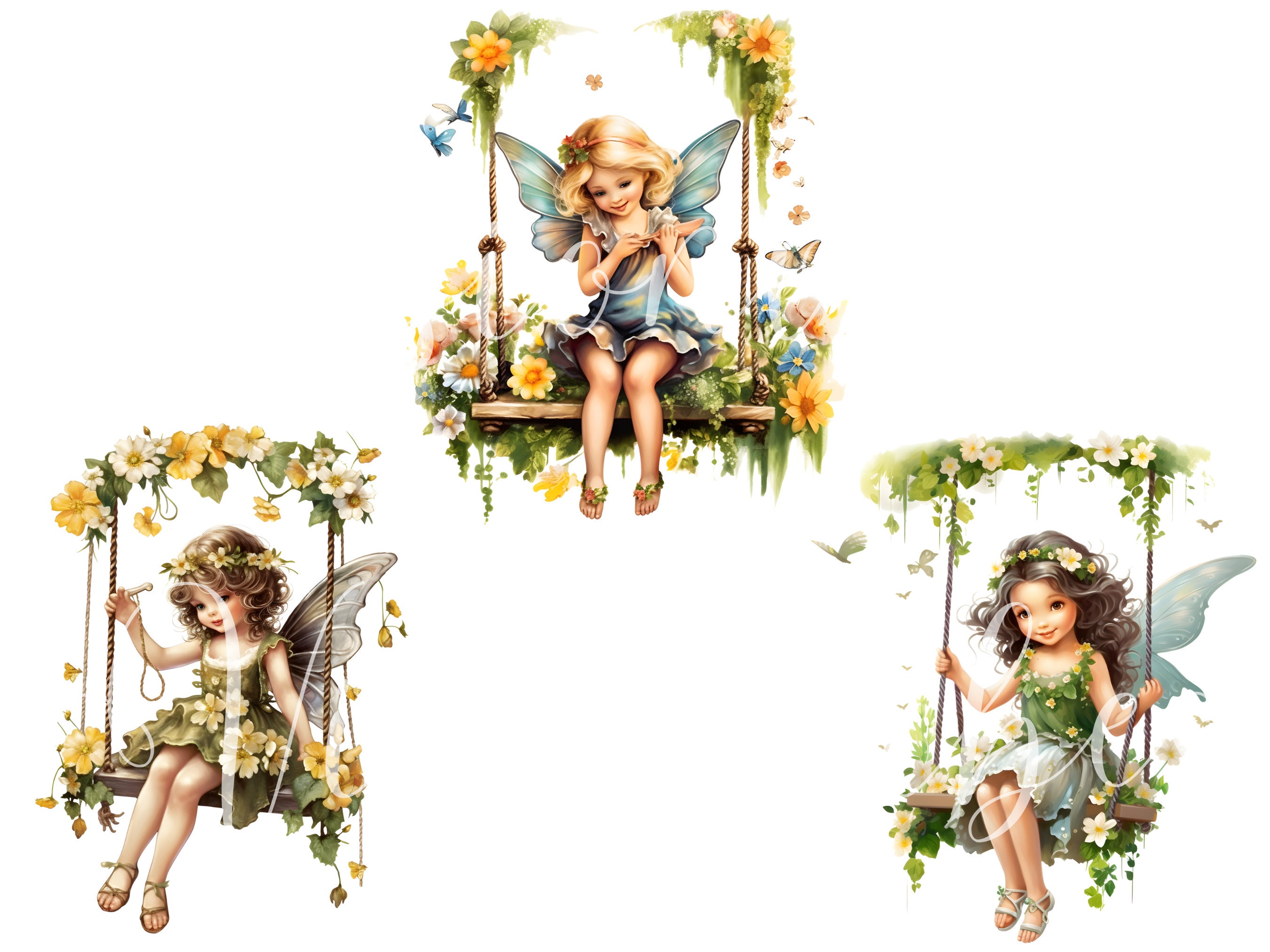 Fairy on Swing Clipart Bundle Girl on Swing Garden Fairy Magic Fairy ...