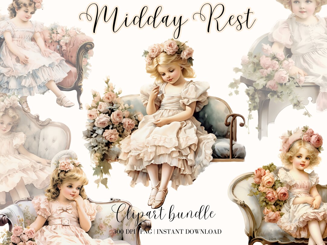 Romantic Vintage Girl Clipart Bundle Watercolor Pastel Girl Png Cute ...