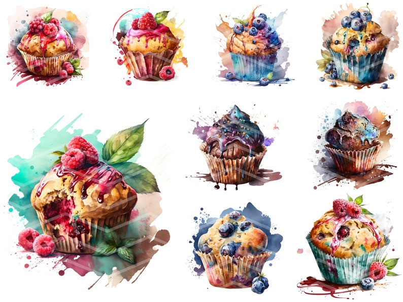 Muffin Clipart Watercolor Muffin Clipart Bundle Muffin PNG Bundle ...