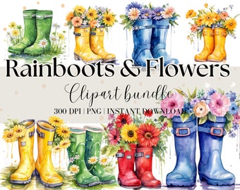 Boots Clipart Bundle With Flowers Transparent PNG Floral Watercolor ...