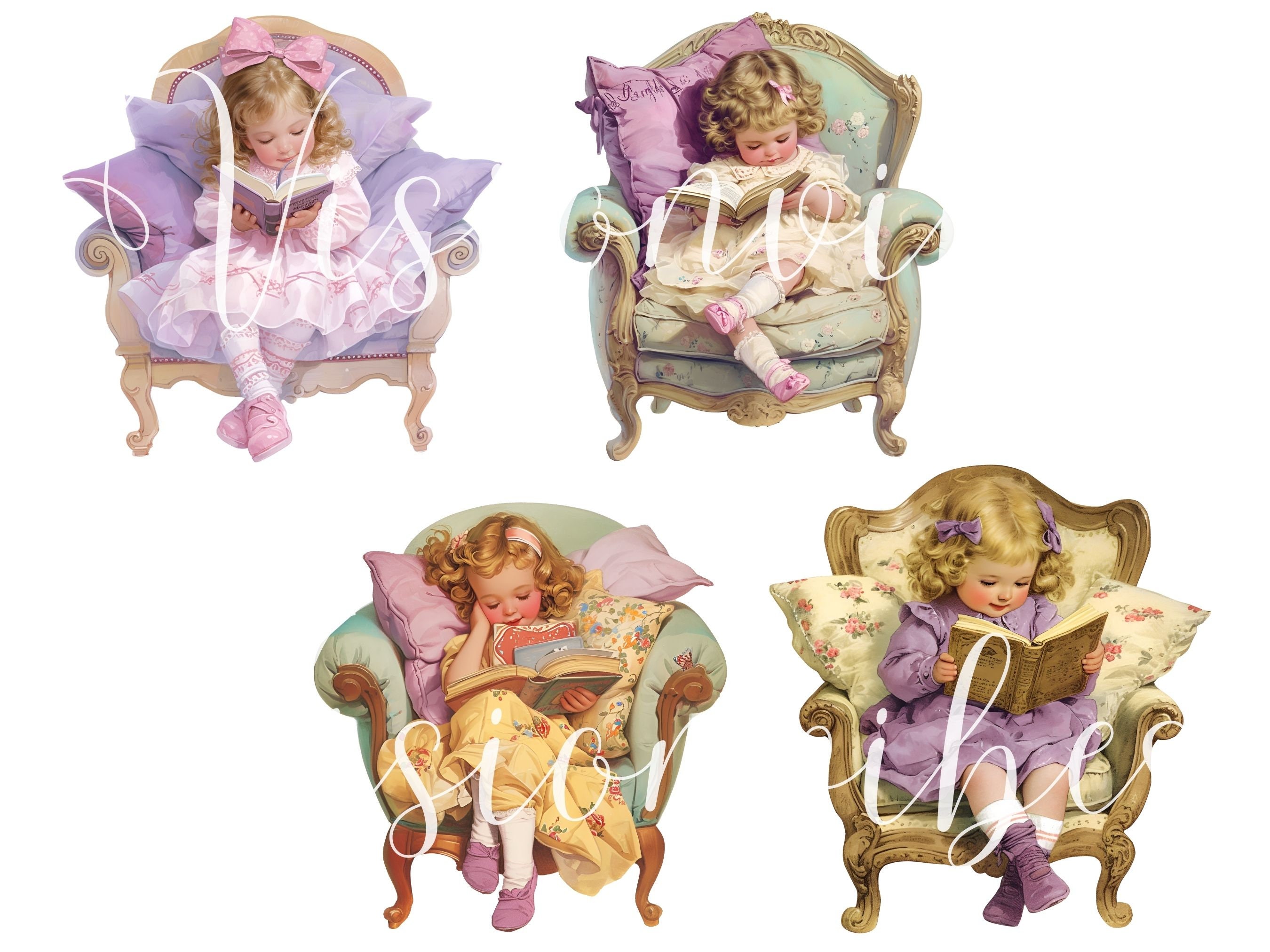 Book Lover Clipart Book Clip Art Watercolor Victorian Girl Clipart ...