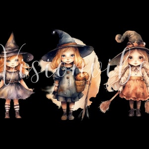 Watercolor Witch Clipart Bundle: Cute Halloween PNG (digital Download ...
