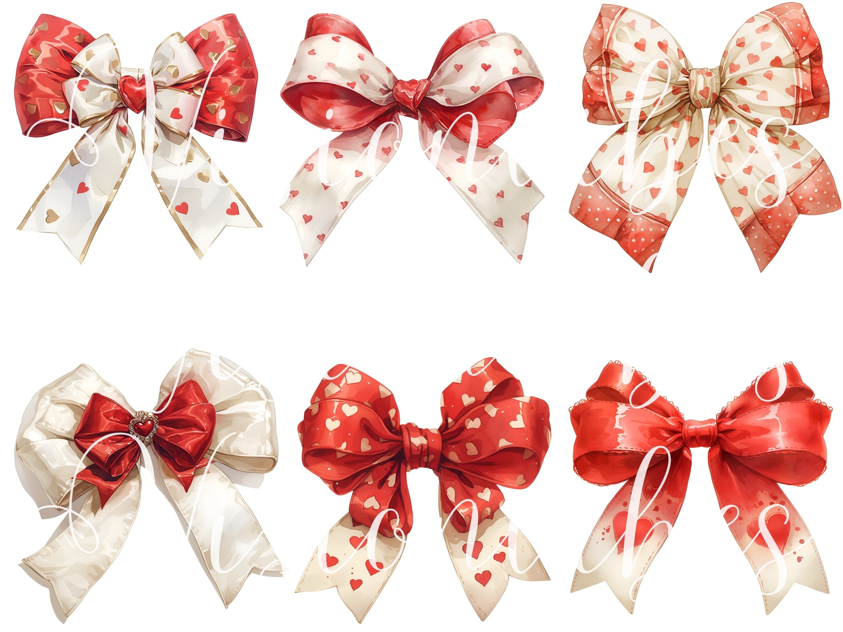 Ribbon Bow Red Heart Clipart Bundle Cute Ribbon Bow Watercolor Png ...