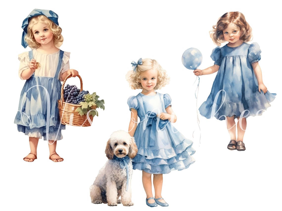 Retro Girl in Blue Dress Clipart Bundle Retro Girl Clipart - Etsy