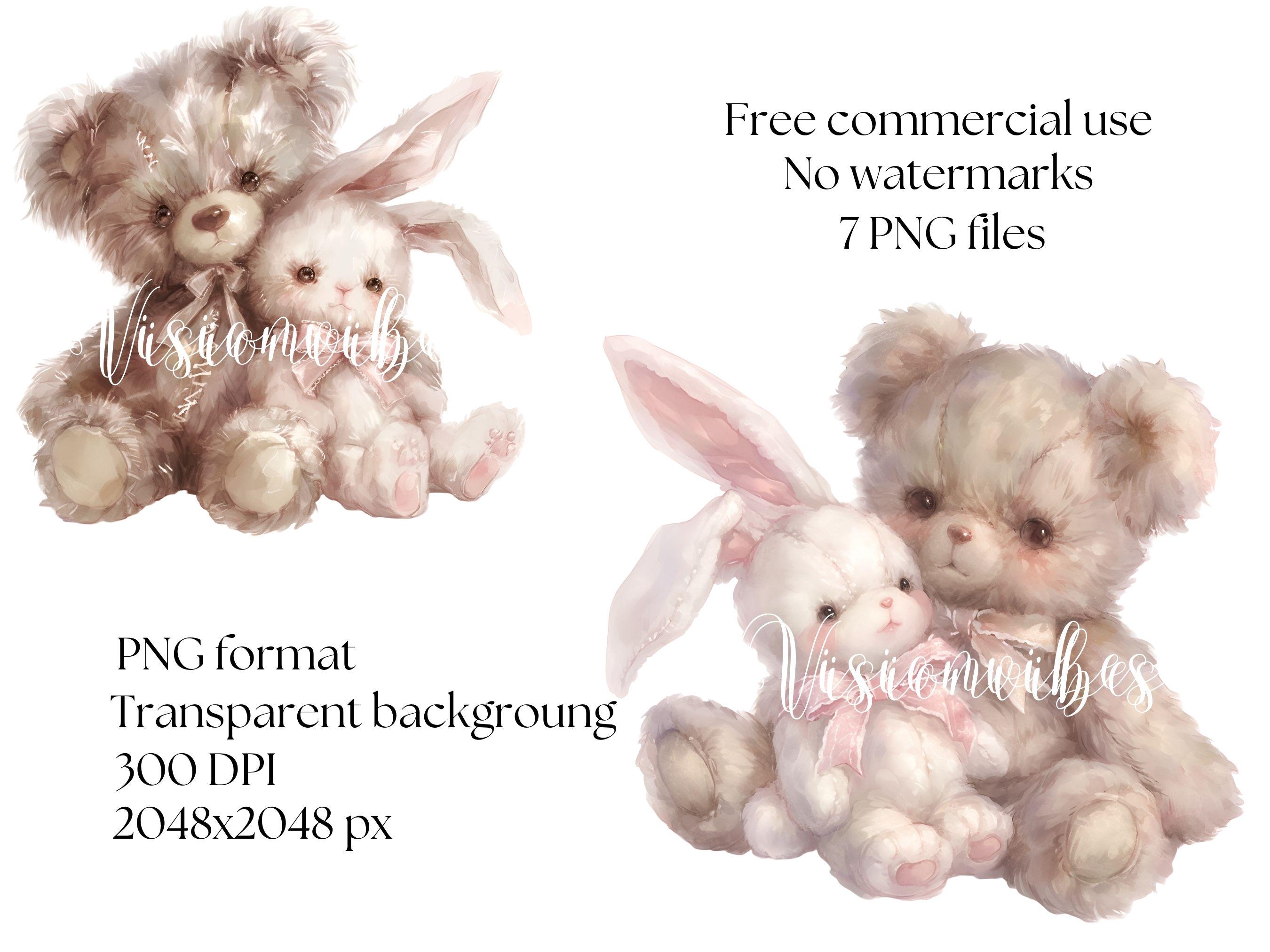 Cute Teddy and Bunny Clipart Bundle White Bears Digital Image Junk ...