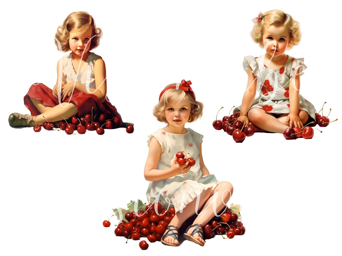 Retro Girl With Cherry Clipart Bundle Retro Girl Clipart - Etsy