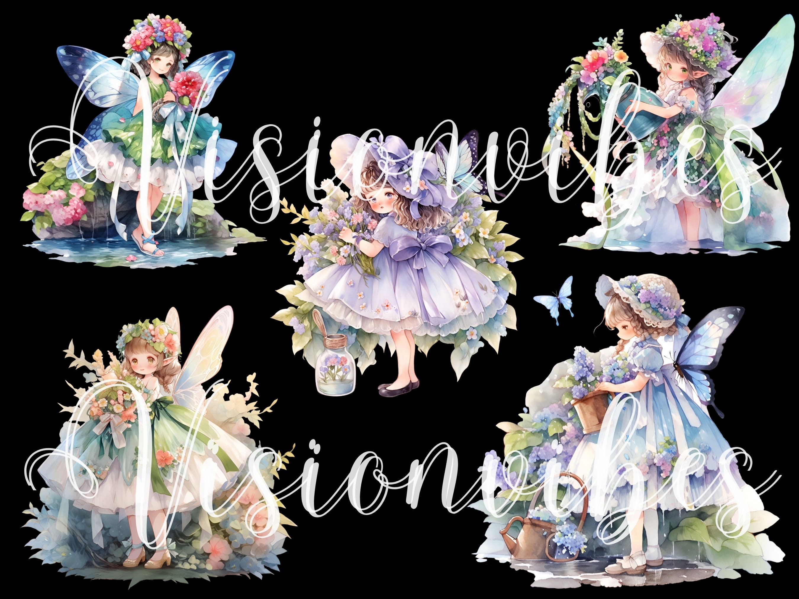 Fairy in Flowers Clipart Bundle Girl in Garden Fairy Magic Fairy Forest ...