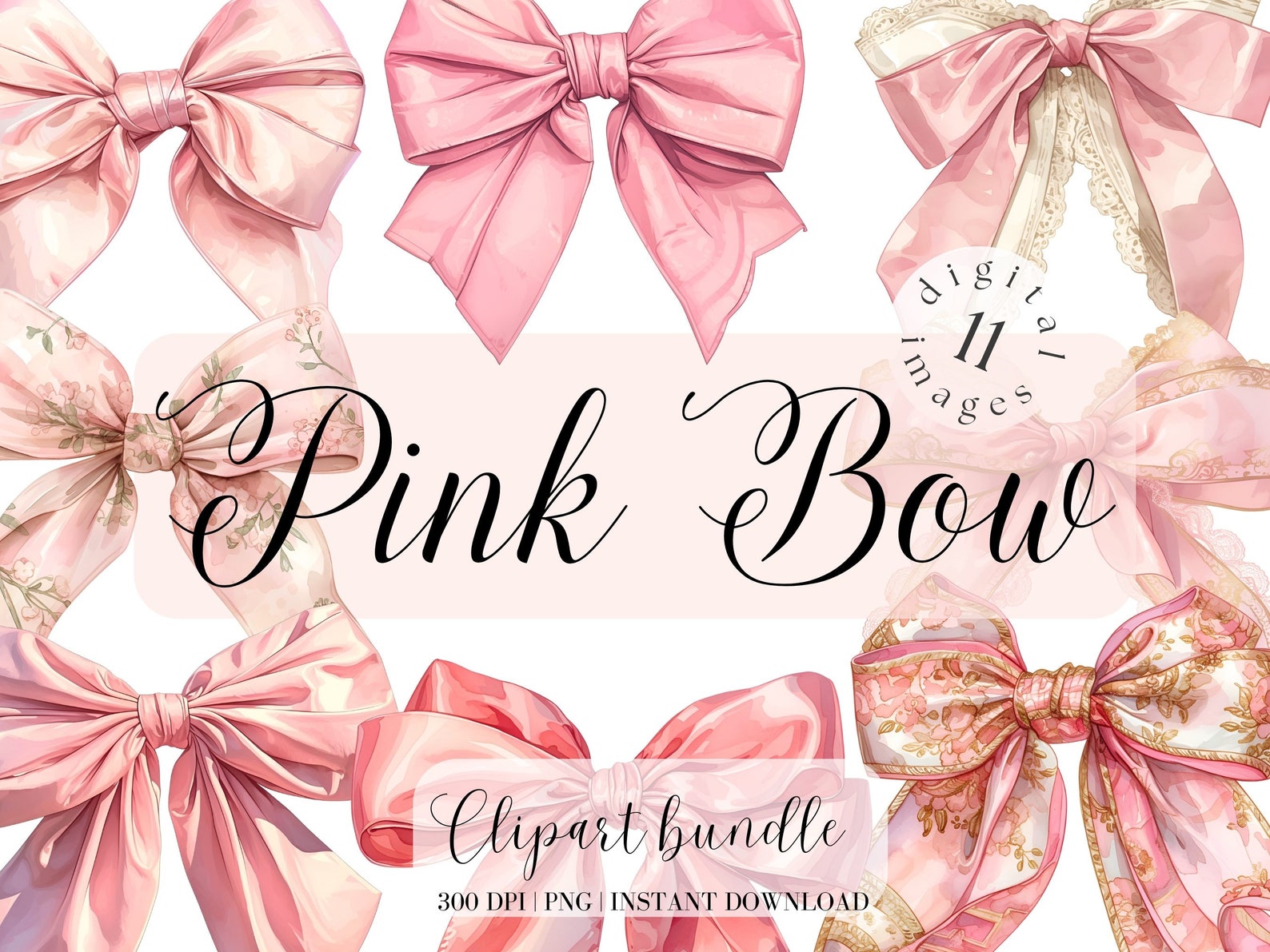 Ribbon Bow Pink Clipart Bundle Watercolor Ribbon Bow Watercolor Png ...
