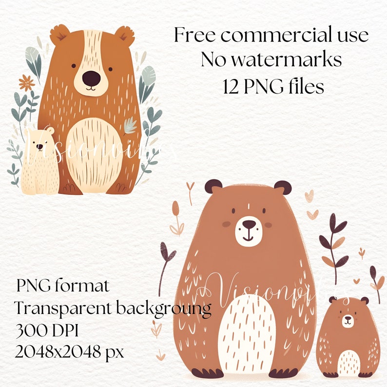 Mama Bear and Baby Bear Clipart Mom and Baby Png Cute Clipart - Etsy