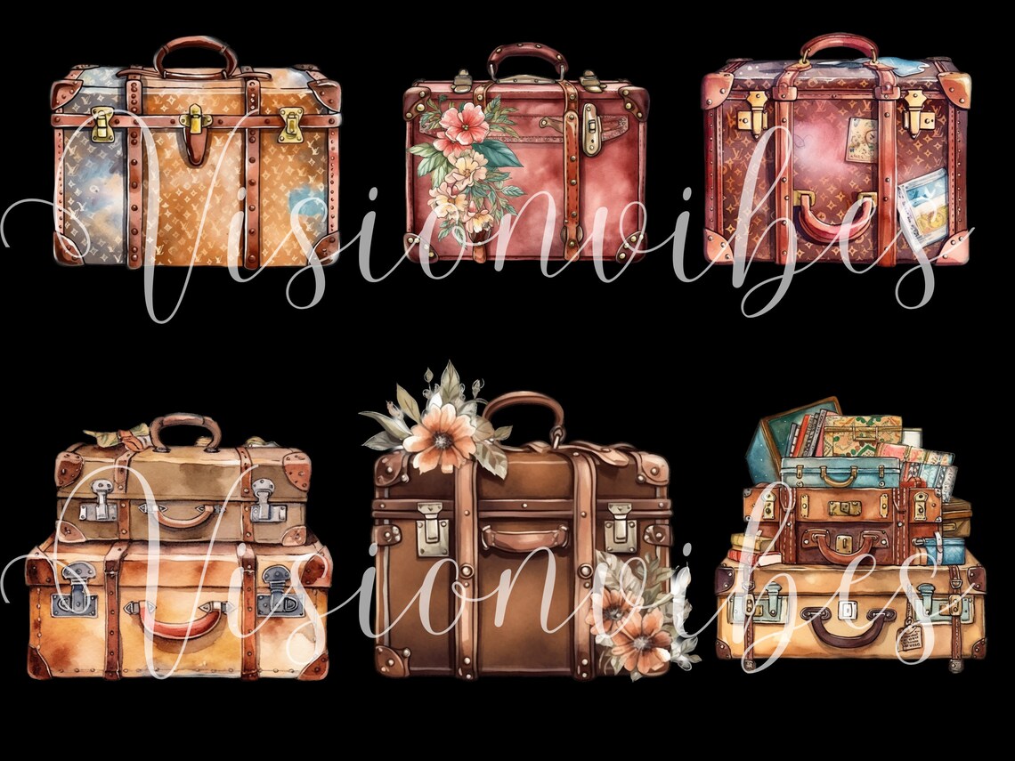 Vintage Luggage Clipart Bundle Luggage Clip Art Travel Clipart - Etsy