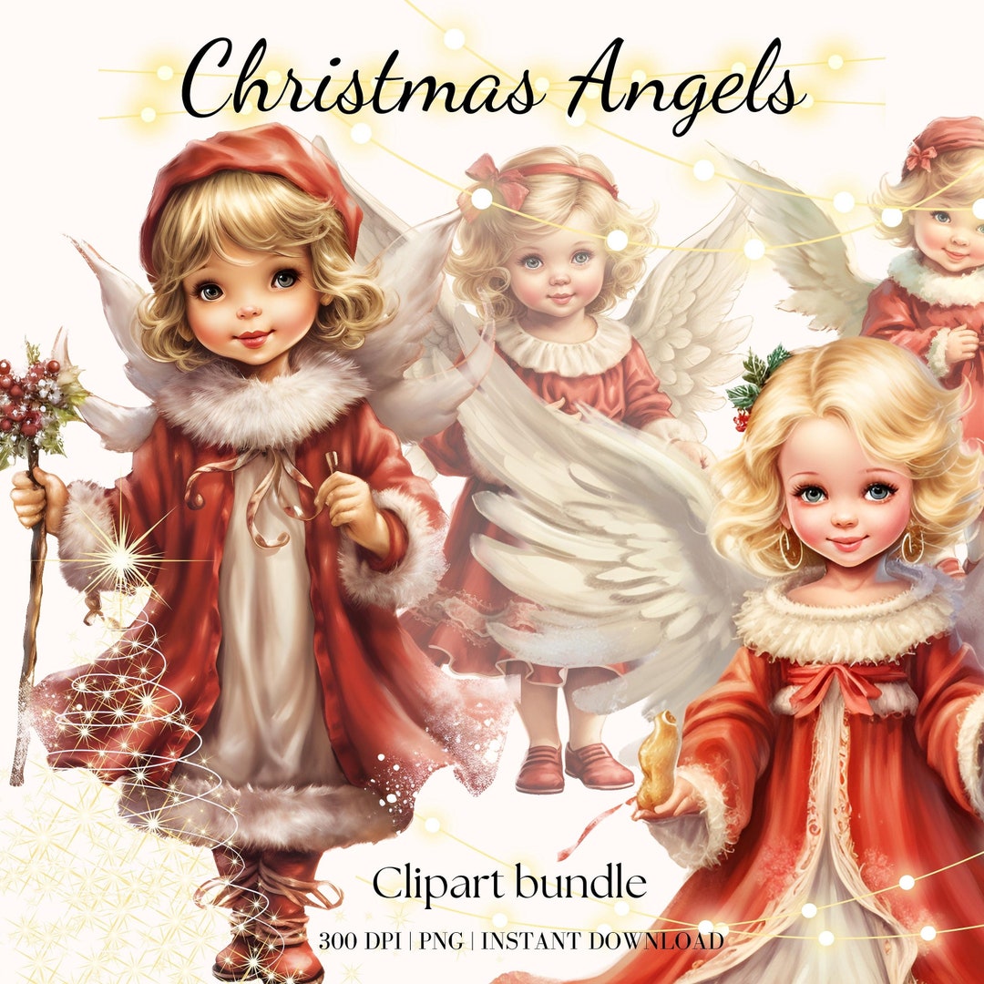 Christmas Angel Clipart Bundle Watercolor Winter Girl Clipart Vintage ...