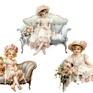 Romantic Vintage Girl Clipart Bundle Watercolor Pastel Girl Png Cute ...