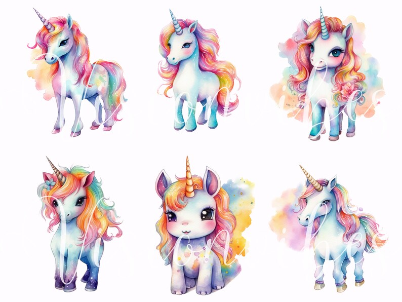 Clipart Rainbow Unicorn Clipart Bundle Watercolor Clipart - Etsy