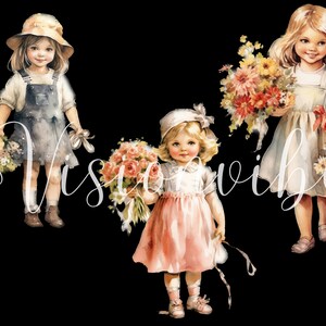 Retro Girl Clipart Bundle Watercolor Retro Girl Flowers Clipart Summer ...