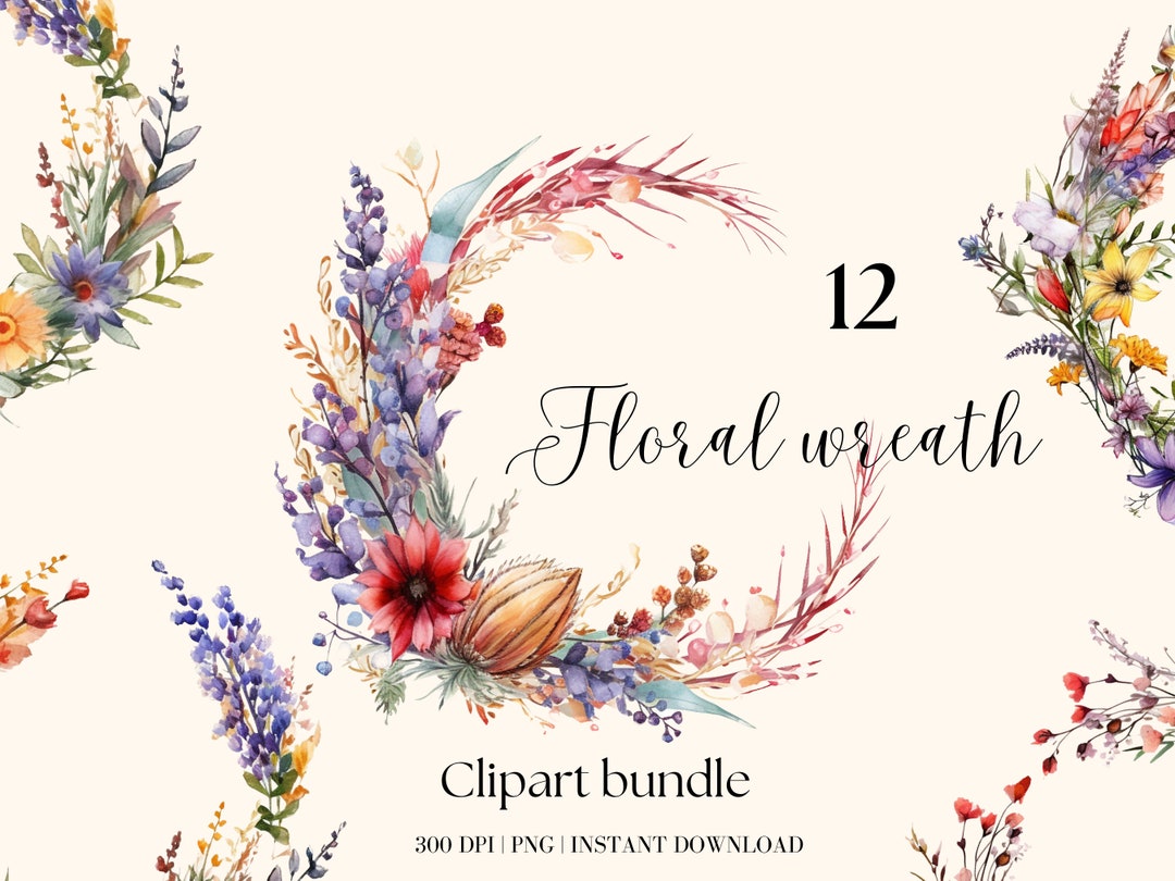 Summer Flowers Wreath Clipart Set Watercolor Clipart Meadow Wreath ...