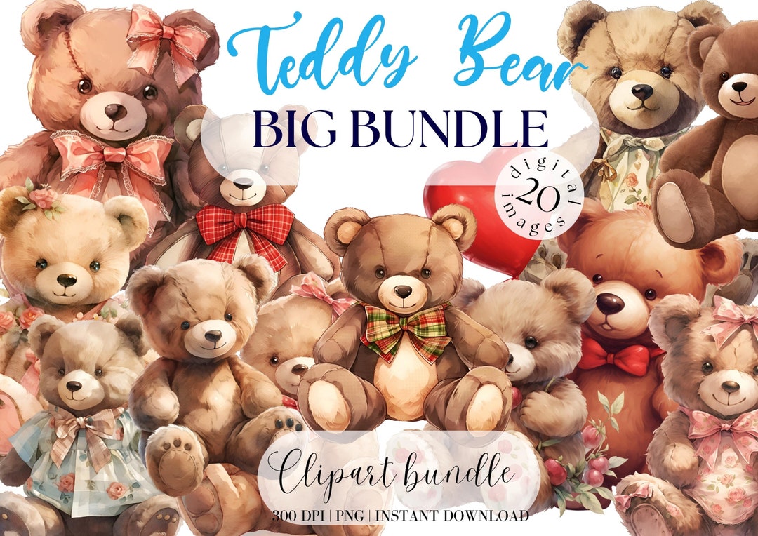 Teddy Bear Clipart Big Bundle Watercolor Bear Clipart Nursery Digital ...