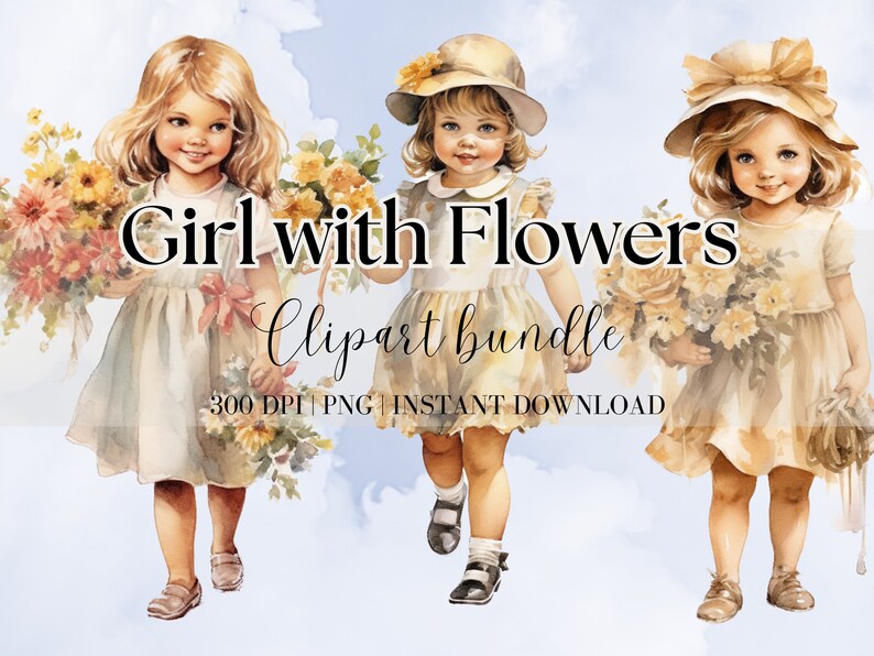 Retro Girl Clipart Bundle Watercolor Retro Girl Flowers - Etsy