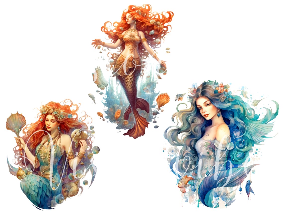 Mermaid Clipart Watercolor Cute Mermaid Clipart Watercolor - Etsy