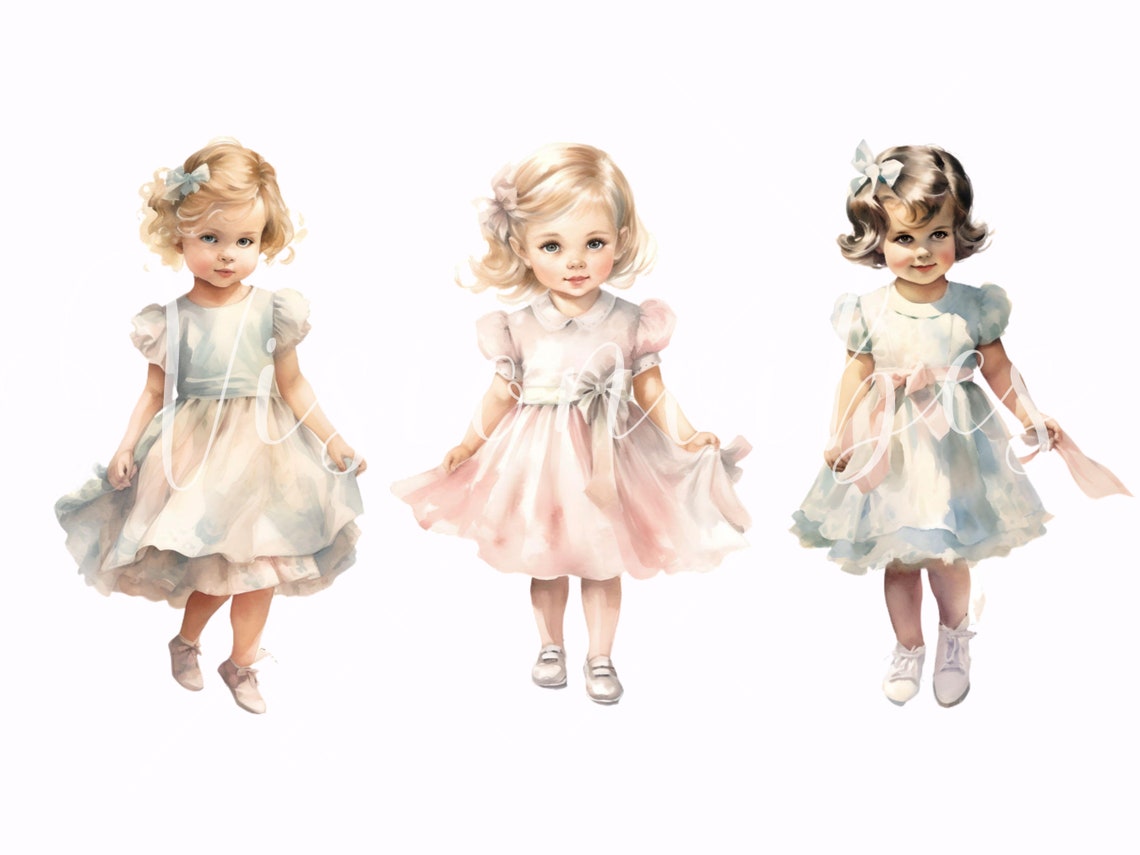 Vintage Girl Clipart Bundle Watercolor Vintage Girl Png Cute - Etsy