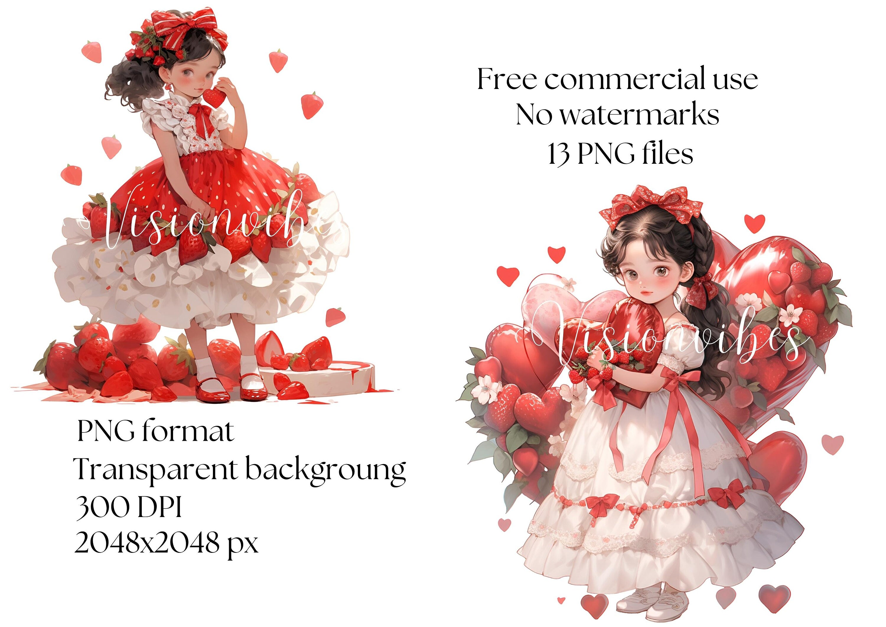 Valentines Day Clipart Bundle Cute Little Valentine Girl With Red ...