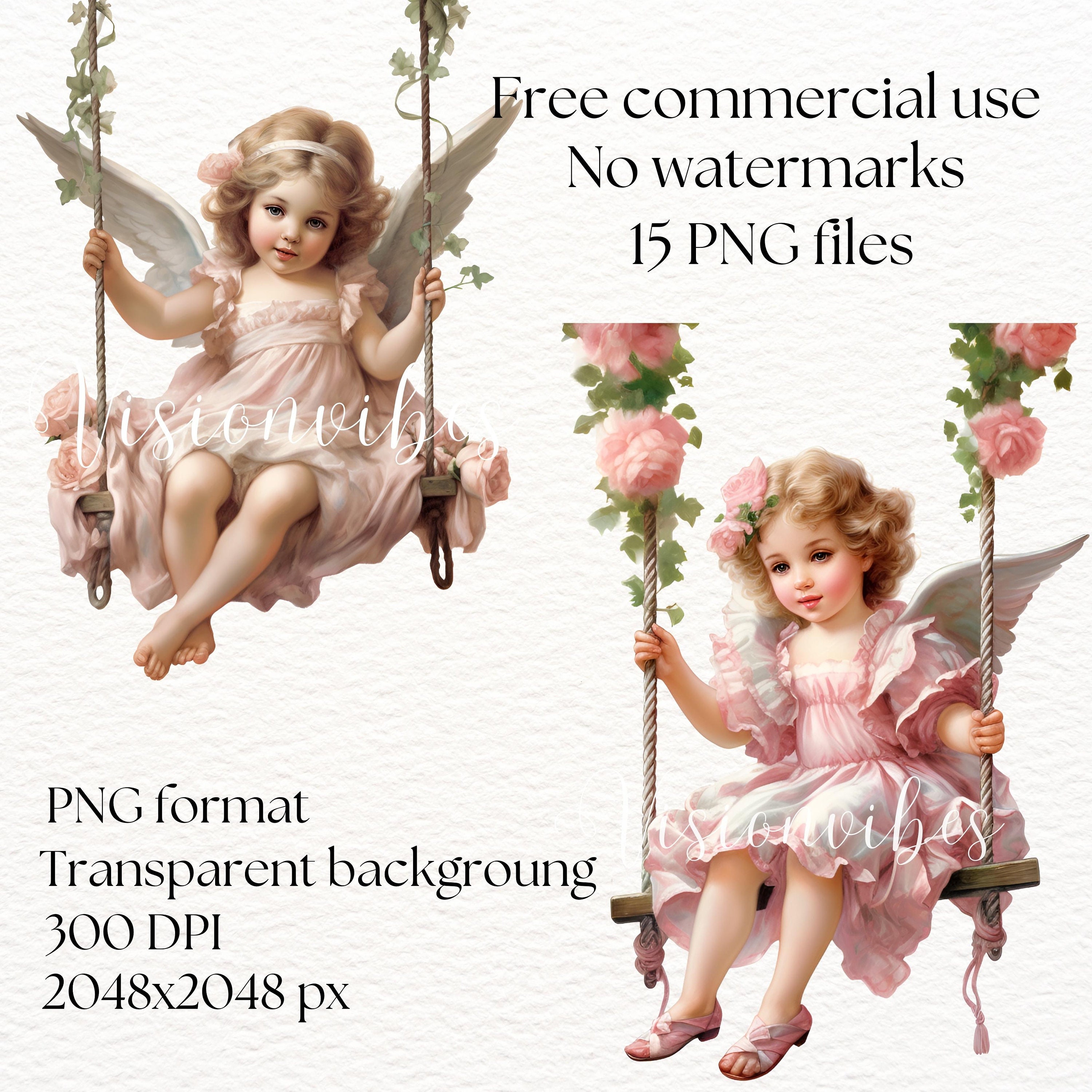 Watercolor Angel on Swing Clipart Girl on Swing Little Girl Clipart for ...
