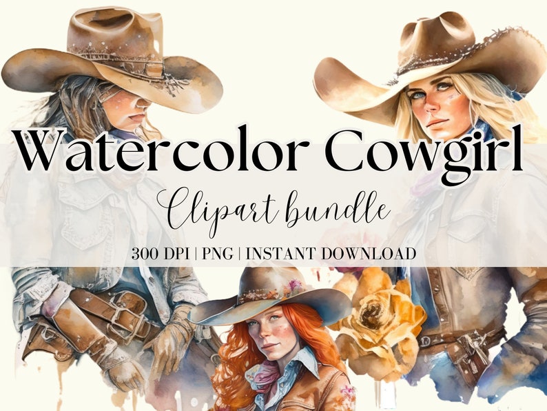 Watercolor Cowgirl Clipart Bundle Western Girl PNG Digital Image ...