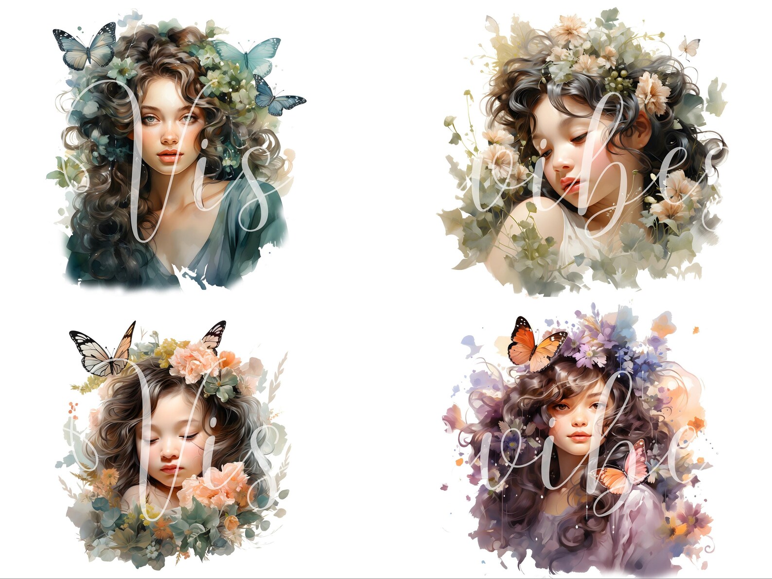 Flower Fairy Clipart Watercolor Clipart Bundle Floral Dreamy Girl Png ...