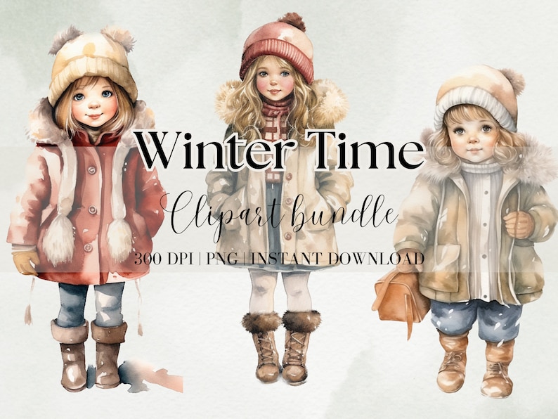 Christmas Clipart Bundle Watercolor Winter Girl Clipart Vintage ...
