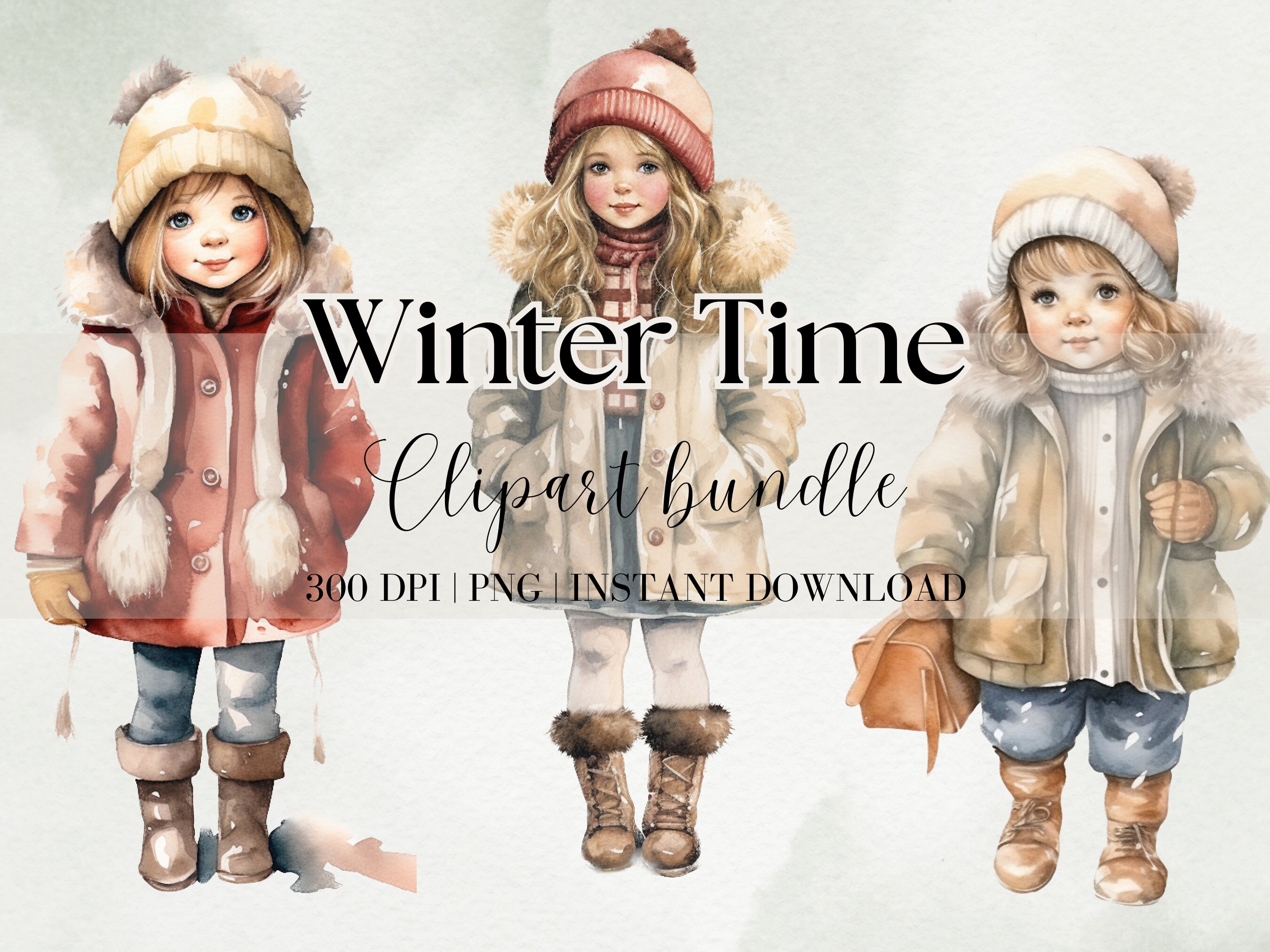 Christmas Clipart Bundle Watercolor Winter Girl Clipart Vintage ...