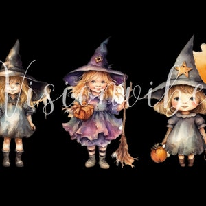 Little Witch Clipart Bundle Watercolor Witch Clipart Cute Halloween ...