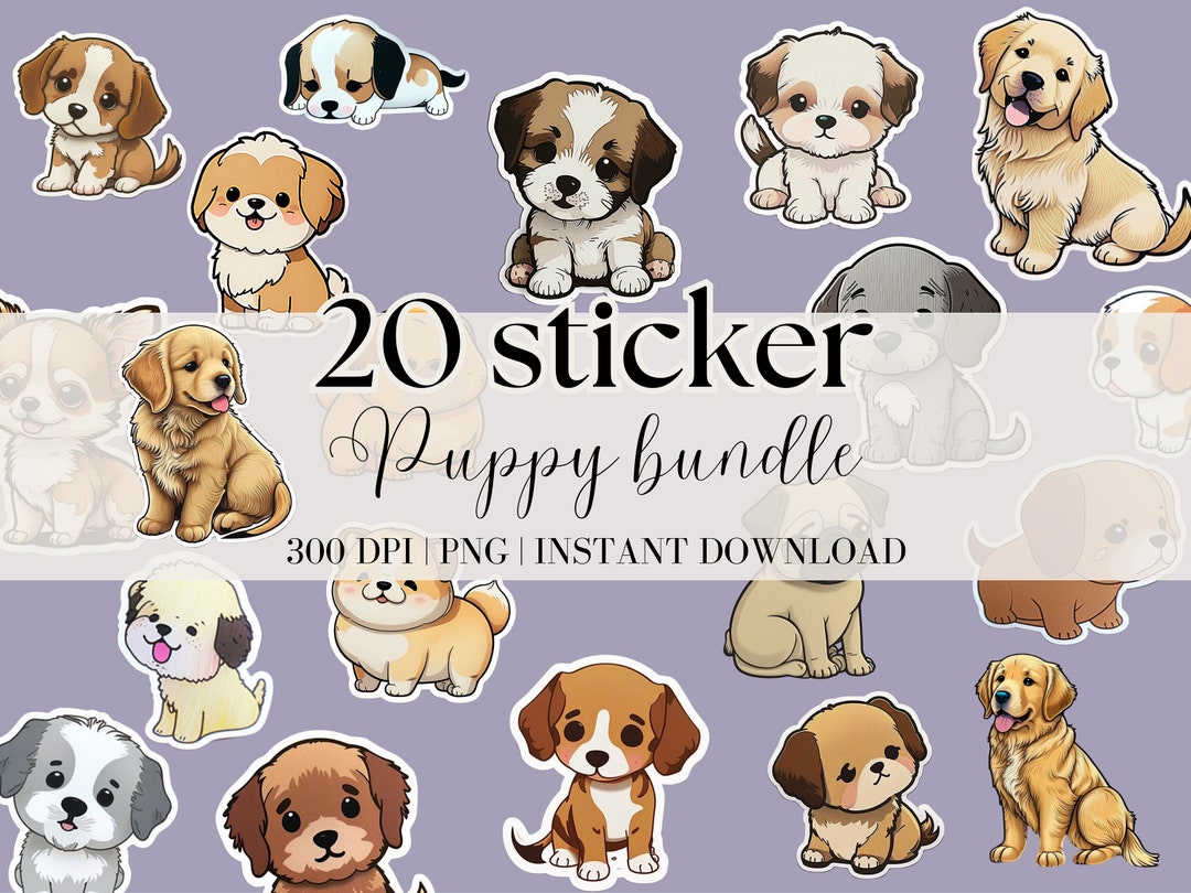 Puppy Stickers Dog Printable Stickers Cute Ai Art Digital Download ...