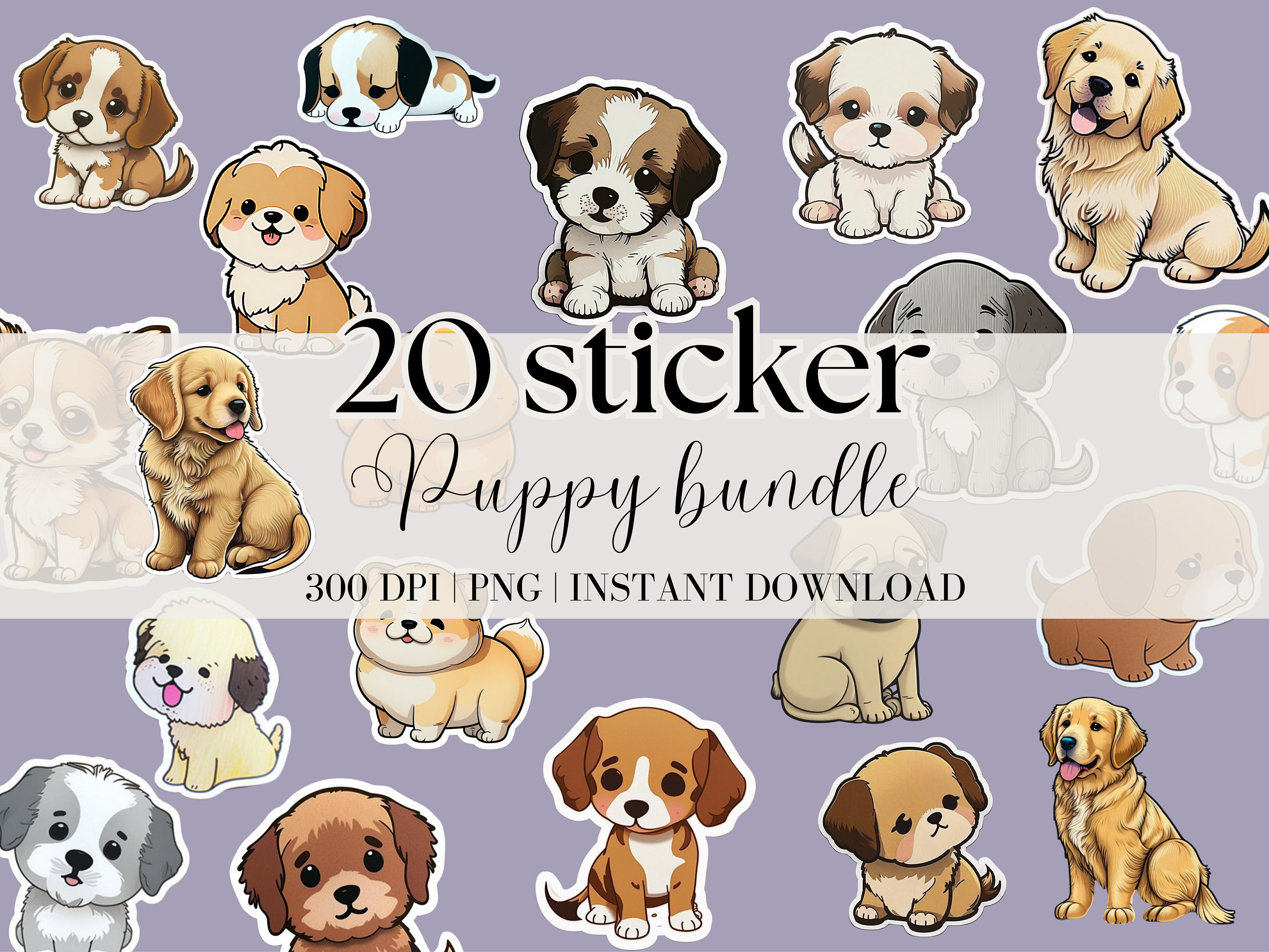 Puppy Stickers Dog Printable Stickers Cute Ai Art Digital Download ...