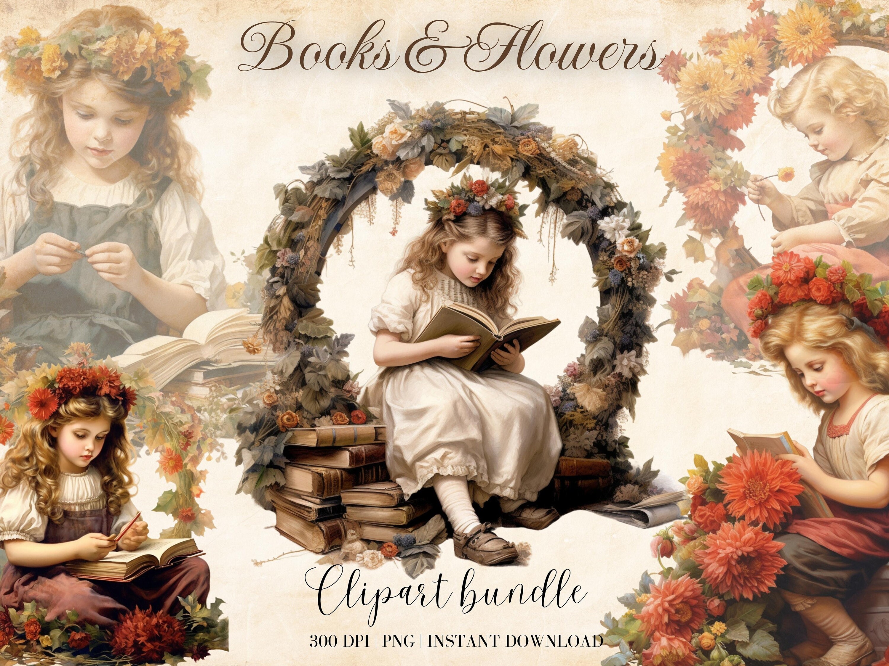 Book Lover Clipart Book Clip Art Watercolor Victorian Girl Clipart ...