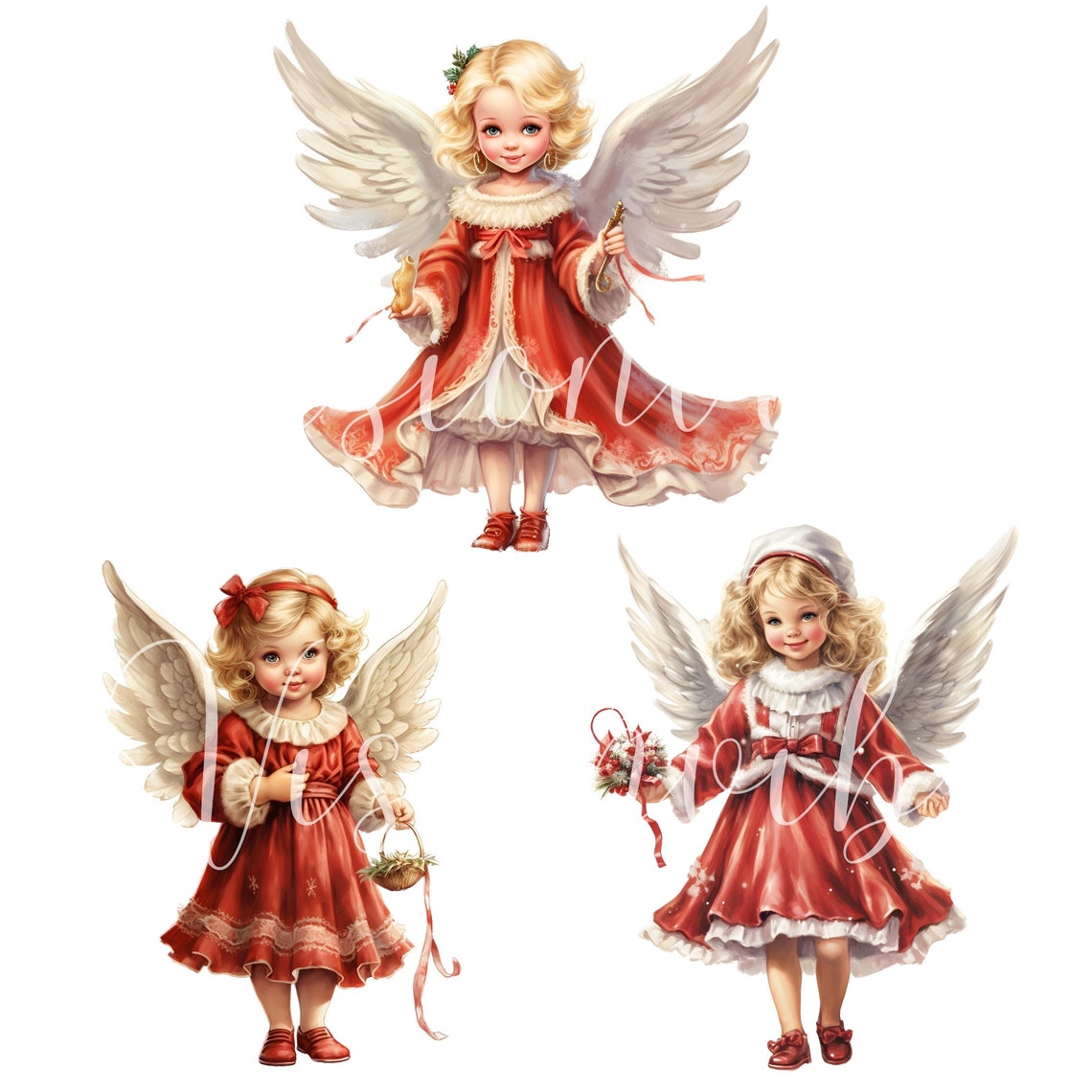 Christmas Angel Clipart Bundle Watercolor Winter Girl Clipart Vintage ...