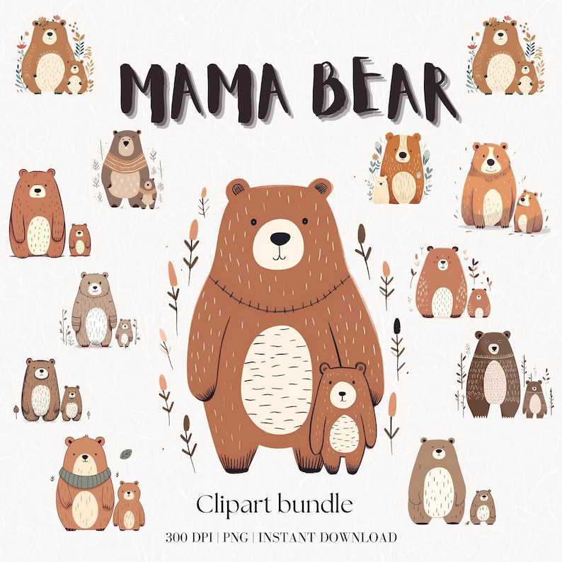 Mama Bear and Baby Bear Clipart Mom and Baby Png Cute Clipart for ...