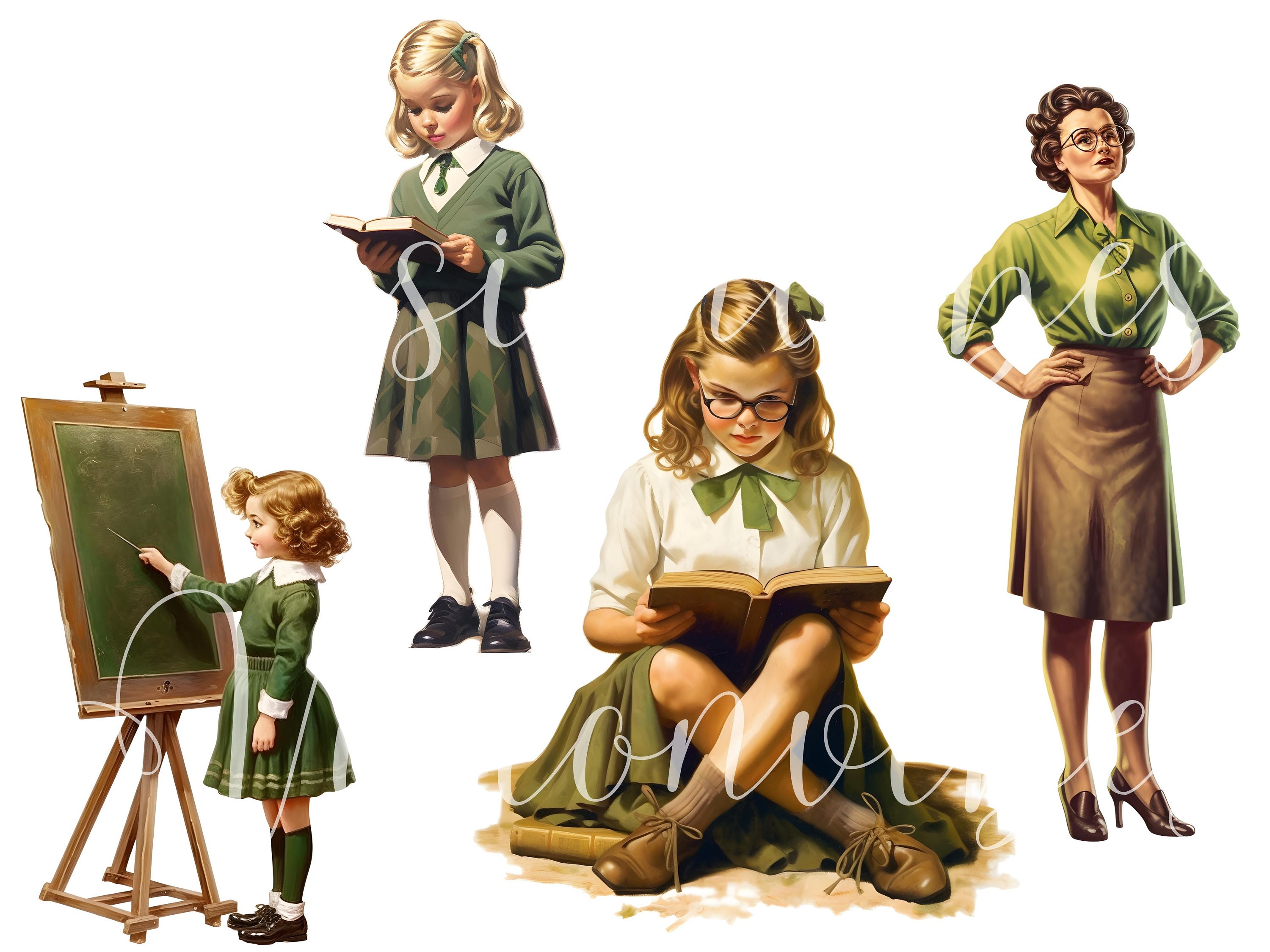 Green Academia Watercolor Clipart Bundle Back to School - Etsy